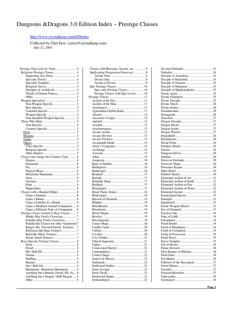 DnD3 0Index-PrestigeClasses | PDF | Races And Factions Of Warcraft ...