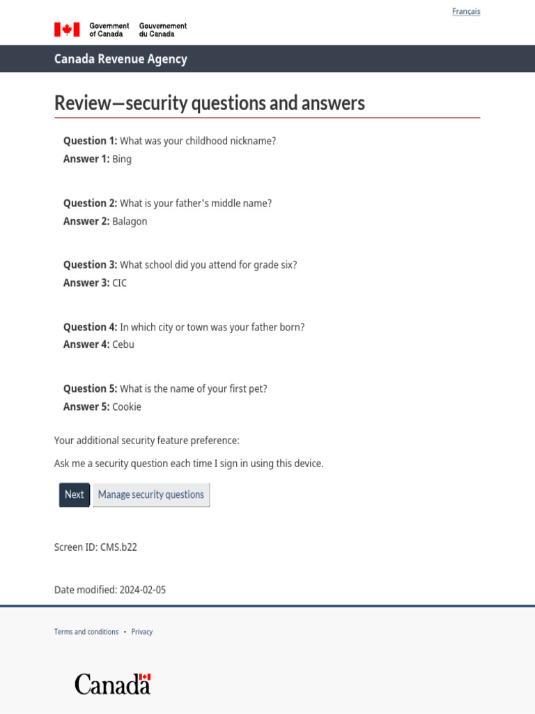 Security Questions Review for CRA Access | PDF