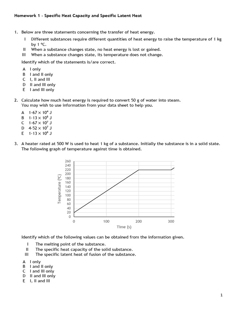 Homework 1 - Specific Heat Capacity and Specific Latent Heat | PDF ...