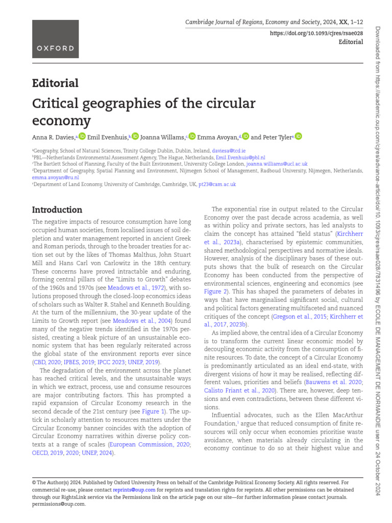 Critical Geographies of The Circular Economy | PDF | Sustainability ...