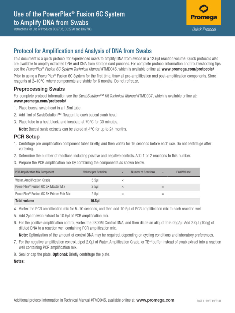 Use of The PowerPlex Fusion 6C System To Amplify DNA From Swabs FB181 ...