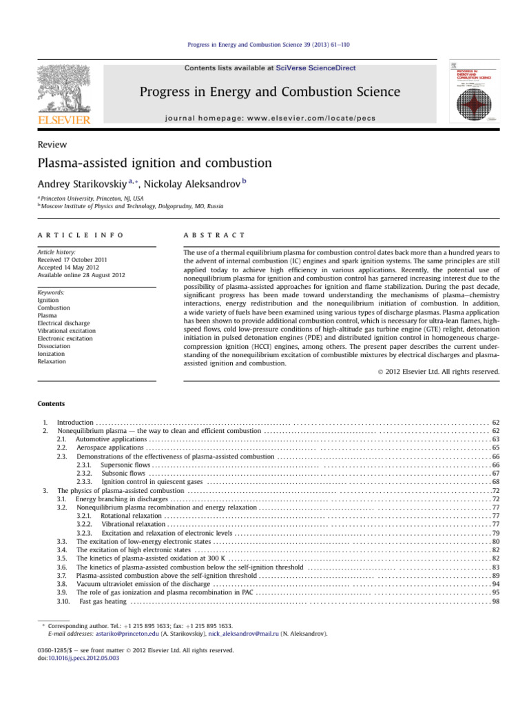 Plasma-Assisted Combustion Advances | PDF | Combustion | Engines