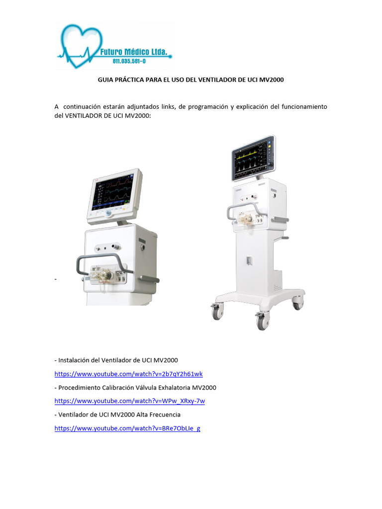 Guia Practica para El Uso Del Ventilador de Uci MV2000 | PDF | Hogar, jardinería y bricolaje ...