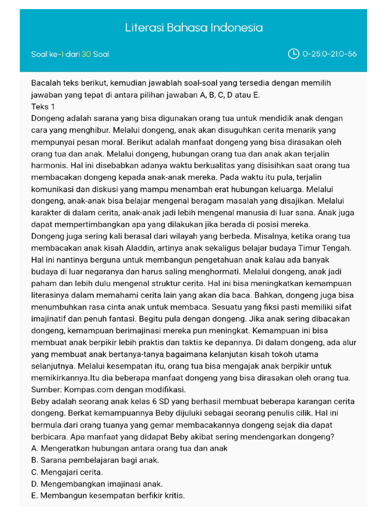 Latihan Soal Literasi Bahasa Indonesia | PDF