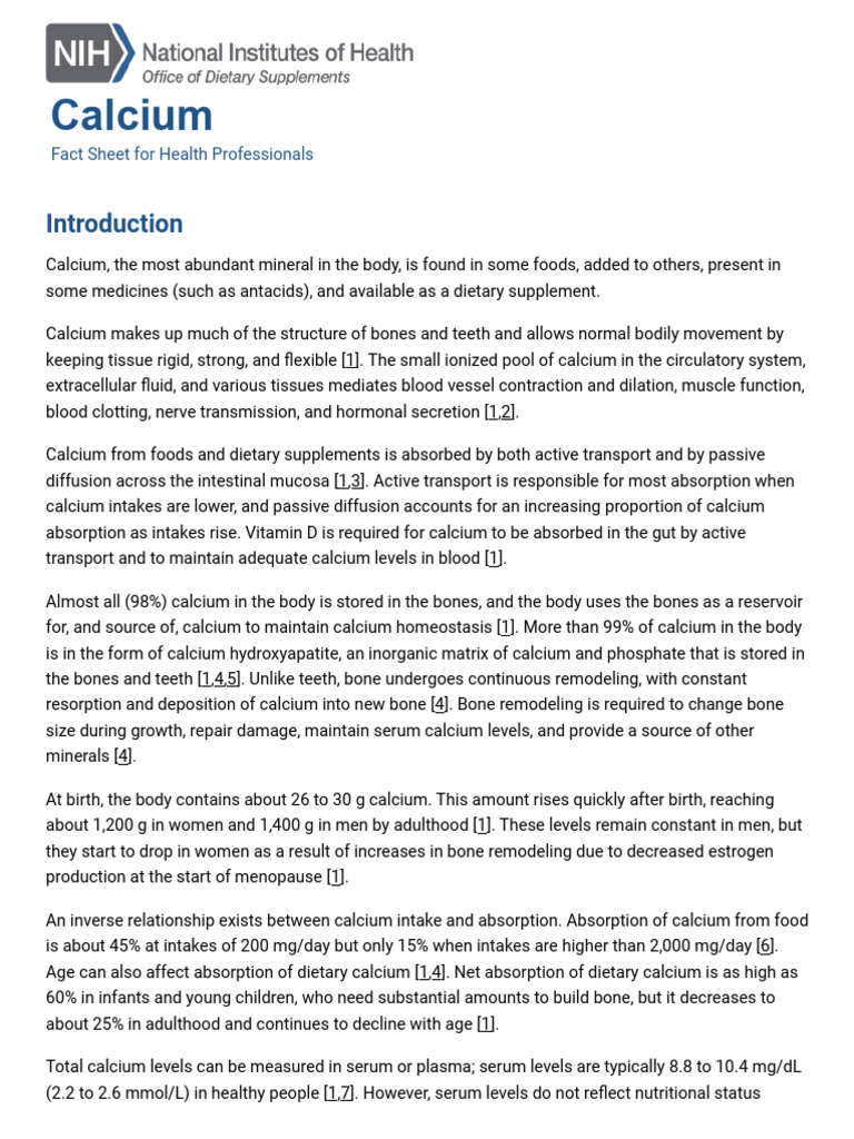 Calcium Fact Sheet for Professionals | PDF | Cardiovascular Diseases ...