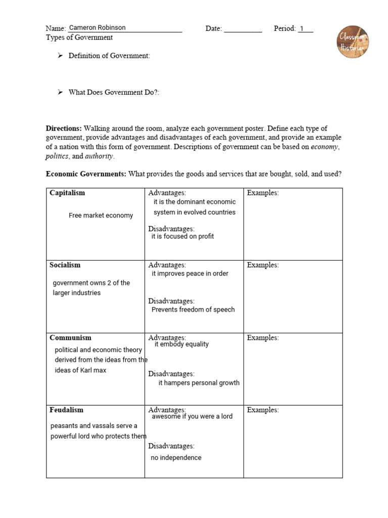 Cameron Student - Types of GVNMT Gallary Walk | PDF | Government ...