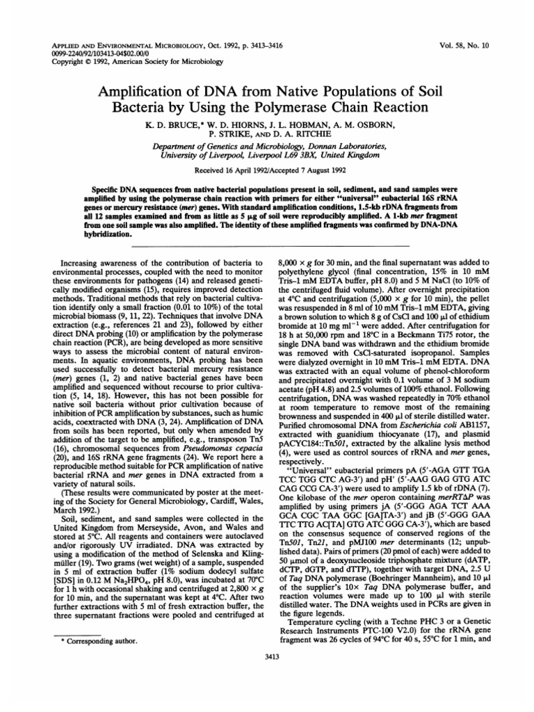 Bruce Et Al 1992 Amplification of Dna From Native Populations of Soil ...