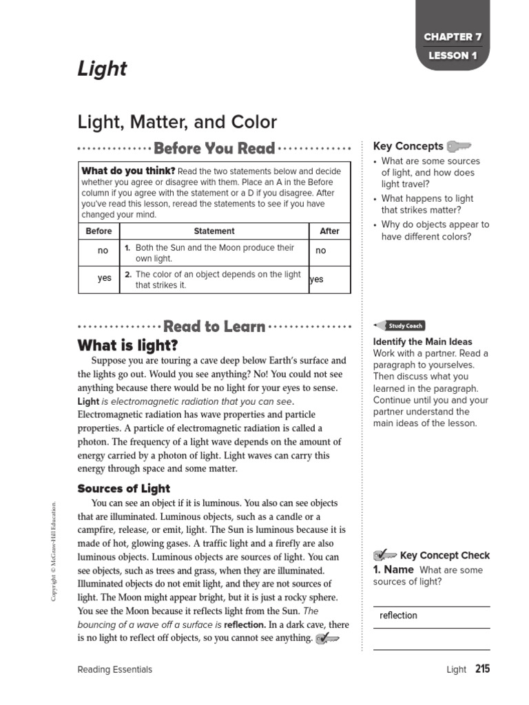 Kami Export - 7 Lesson 1 Workbook | PDF | Light | Color