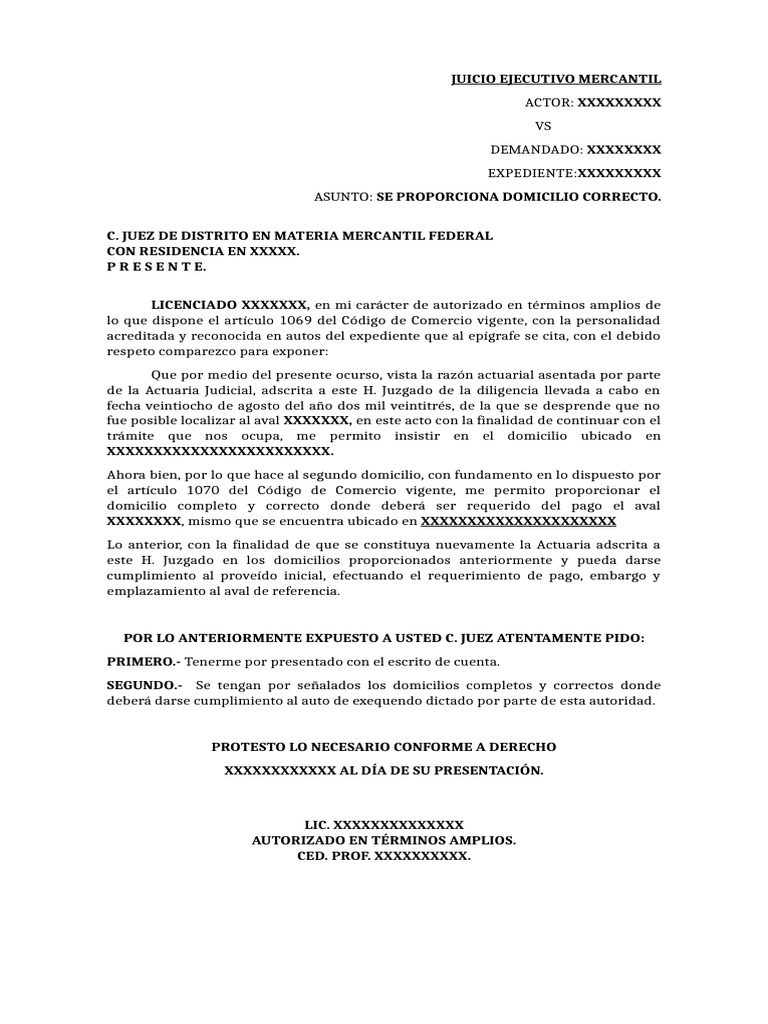 Oficio Se Aclara Domicilio | PDF