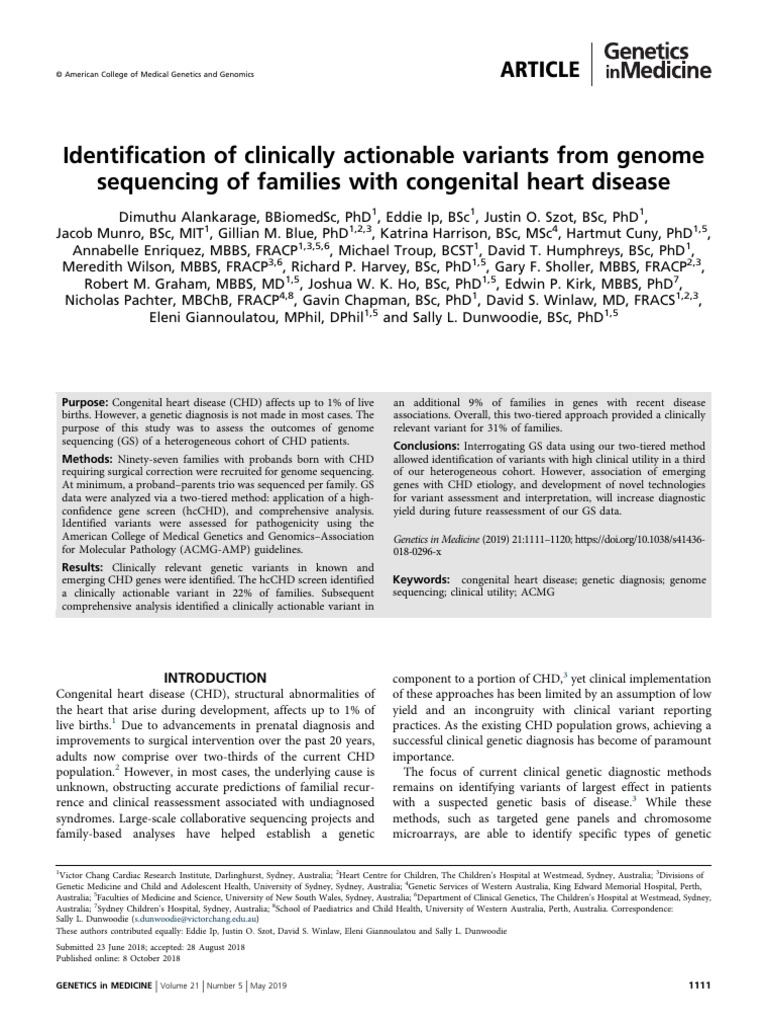 Identification of Clinically Actionable Variants From Genome | PDF | Congenital Heart Defect ...