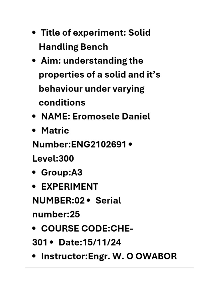 Solid handling bench | PDF | Density | Porosity