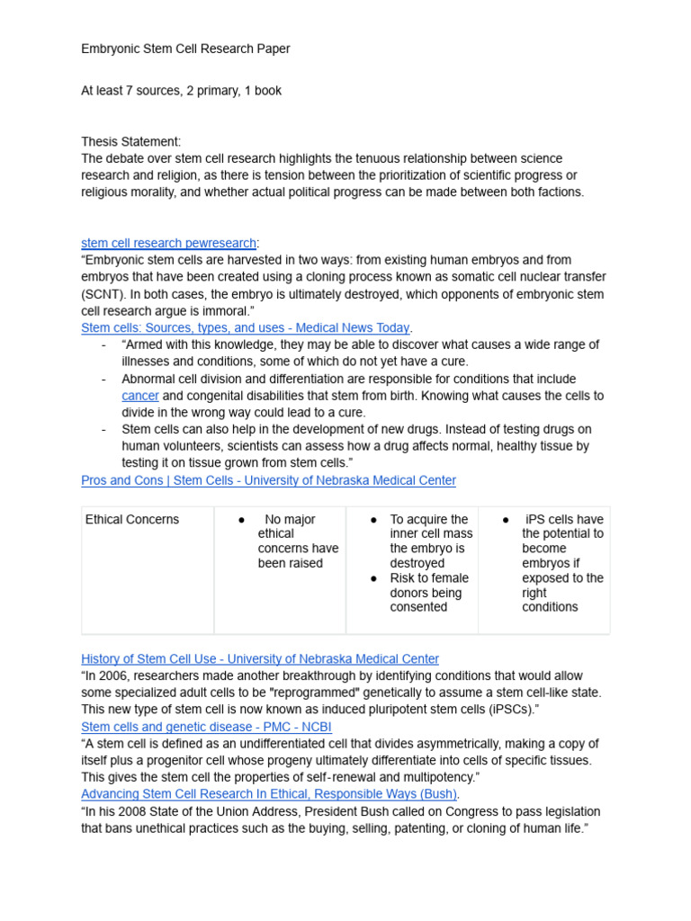 Embryonic Stem Cell Research Paper Outline | PDF | Stem Cell ...
