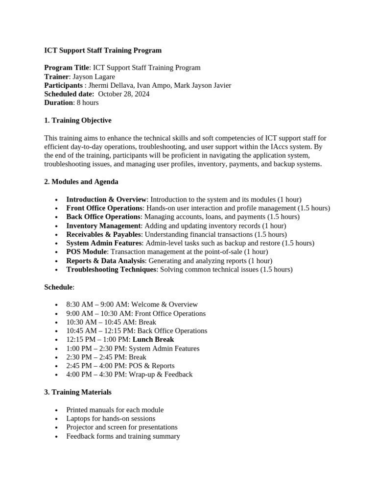 ICT Support Staff Training Program | PDF | Educational Technology ...