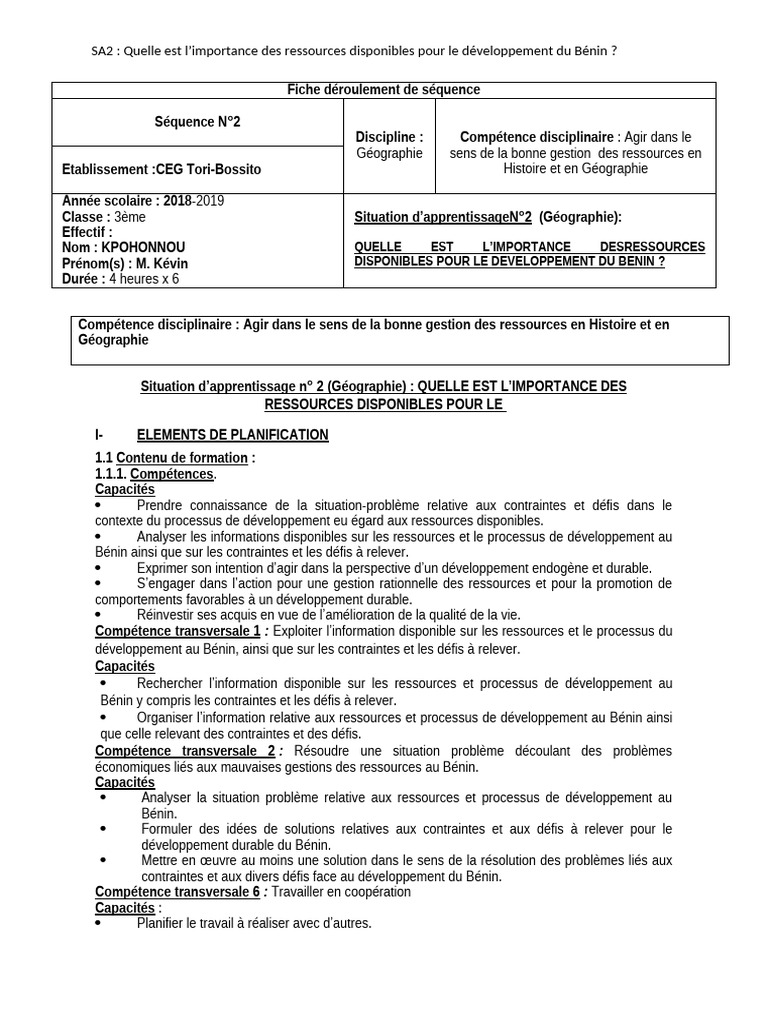 Importance des ressources pour le Bénin | PDF | Agriculture | Bois