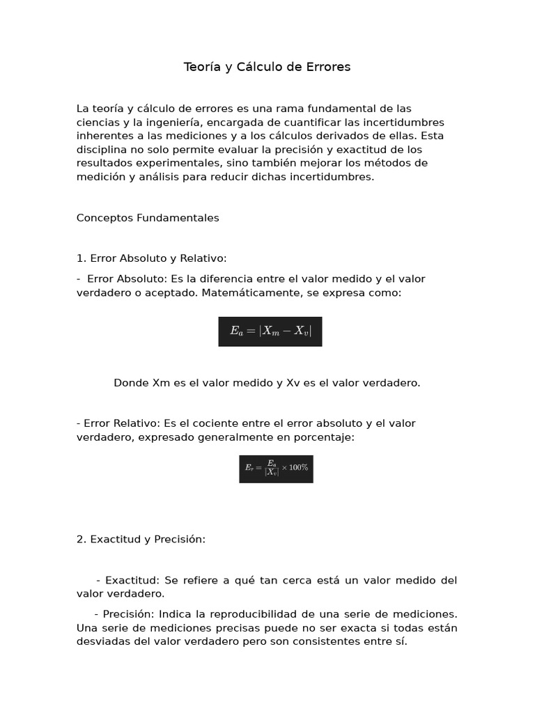 Teoría y Cálculo de Errores | PDF | Exactitud y precisión | Medición