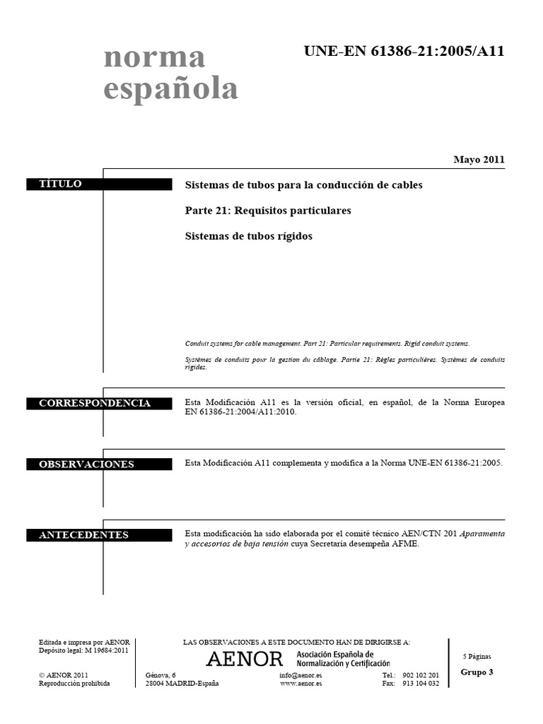 Requisitos UNE-EN 61386-21:2010 | PDF | Área Económica Europea ...
