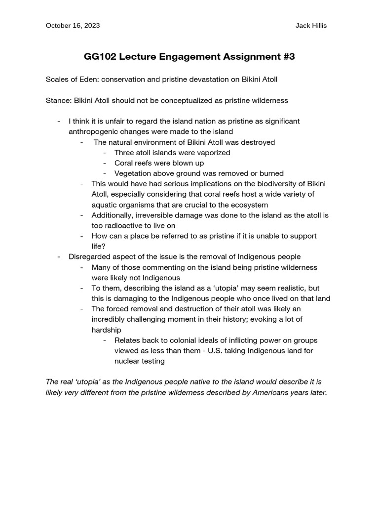 GG102 Lecture Engagement Assignment #3 | PDF | Social Science