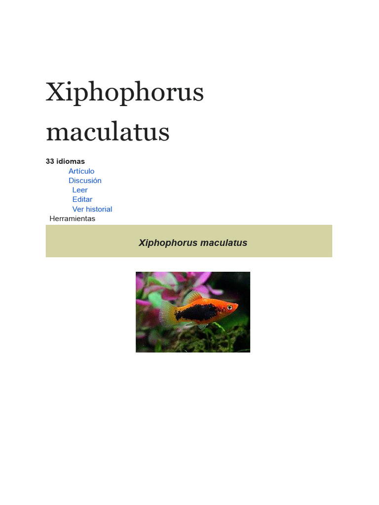 Xiphophorus Maculatus | PDF | Pescado | Peces y humanos
