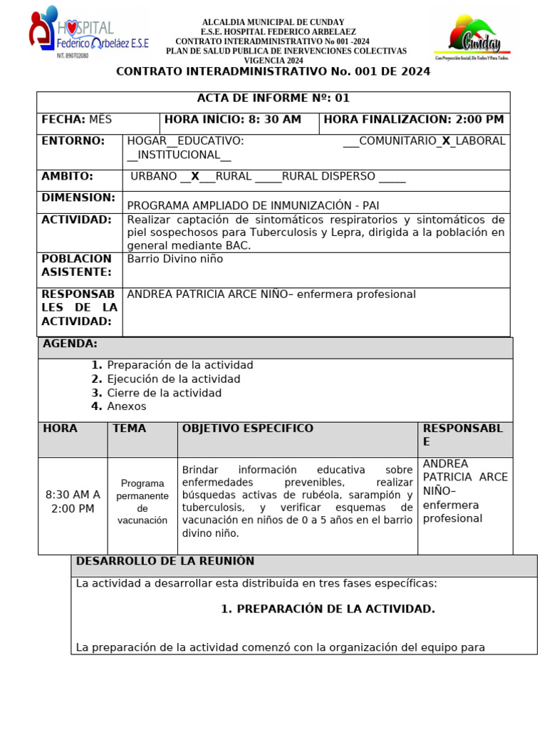 Acta 8 PIC Cunday (1) ACT | PDF | Vacunación | Vacunas