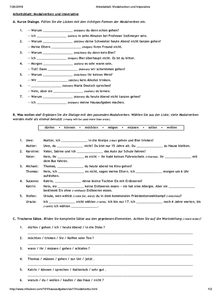 Arbeitsblatt - Modalverben Und Imperative | PDF