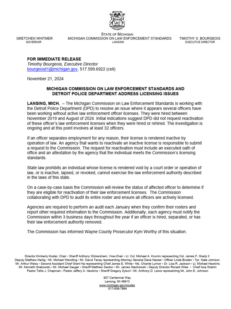 MCOLES Addresses Detroit Police Licensing Issues | PDF | Law ...
