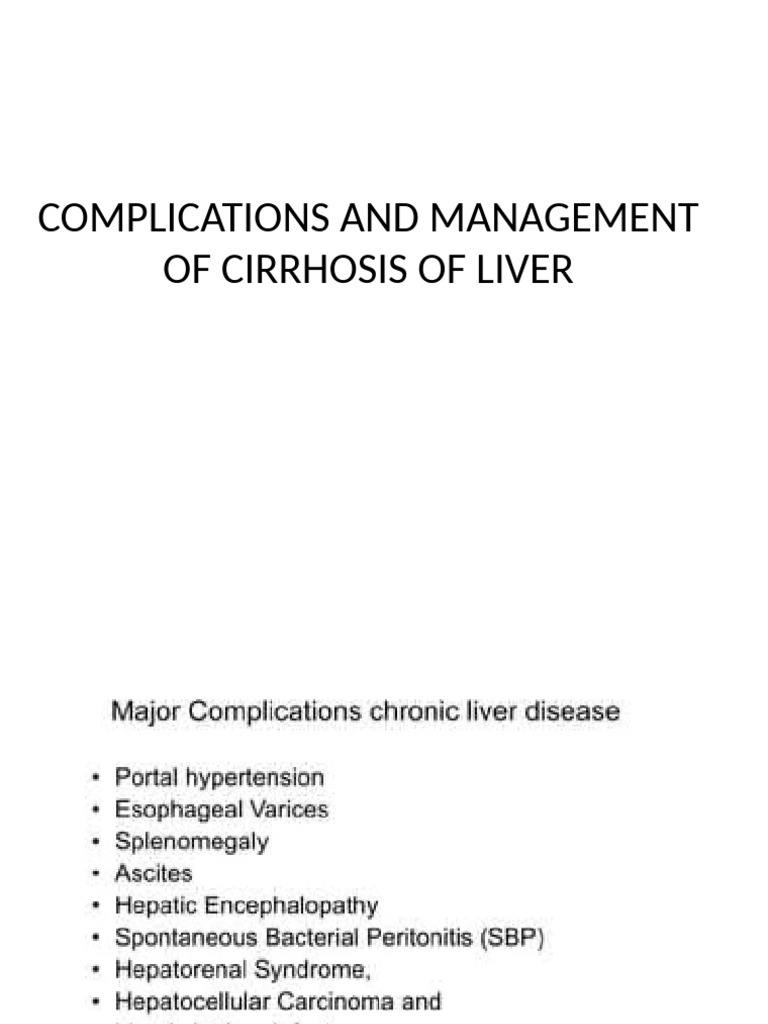 Cirrhosis: Complications & Management | PDF | Cirrhosis | Medical ...