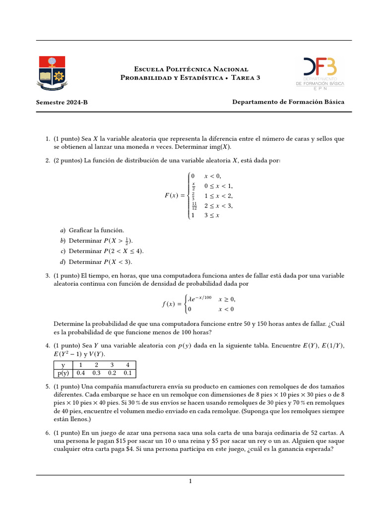 Tarea 3 | PDF | Variable aleatoria | Teoría de probabilidad