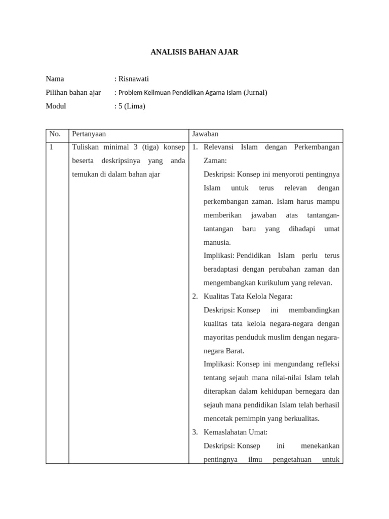 Analisis Bahan Ajar Risnawati | PDF | Pengembangan Diri | Sains & Matematika