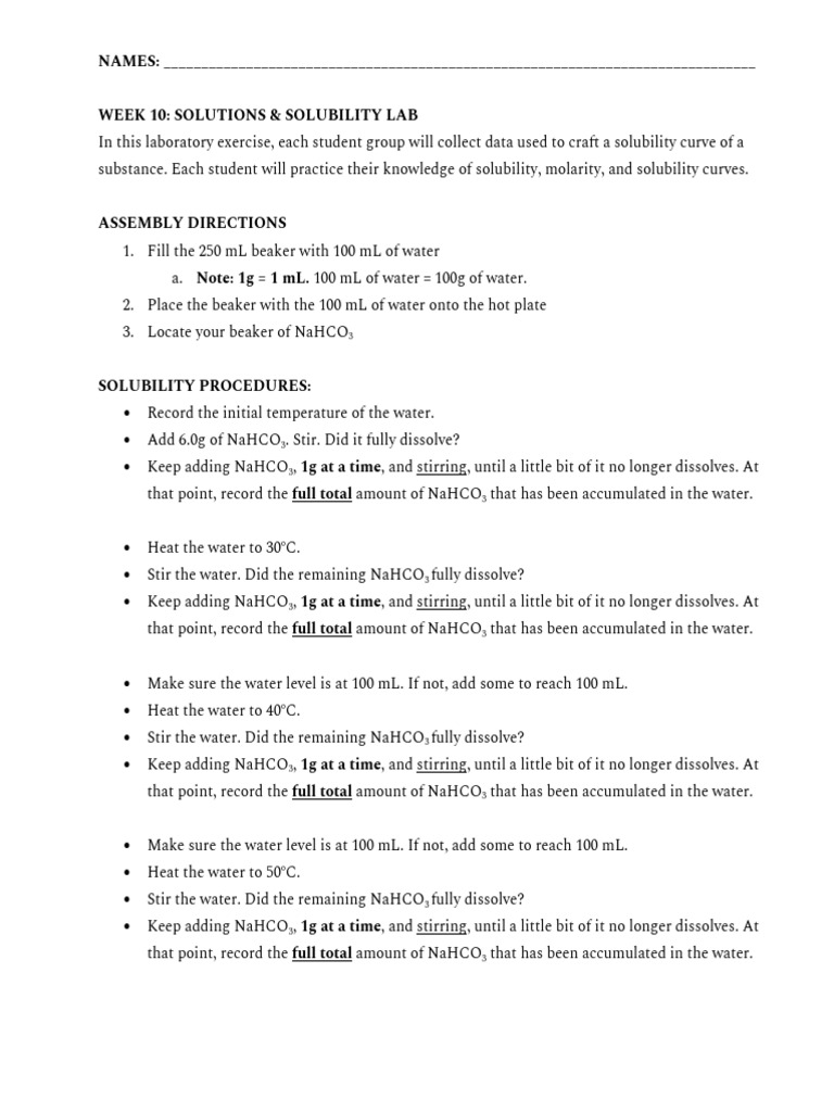 Week 10 - Assessment - Solutions Lab | PDF | Solubility | Water