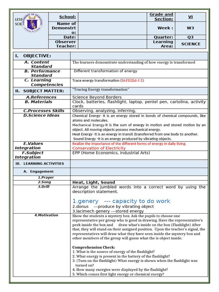 sample-lesson-exemplar-science | PDF | Heat | Flashlight