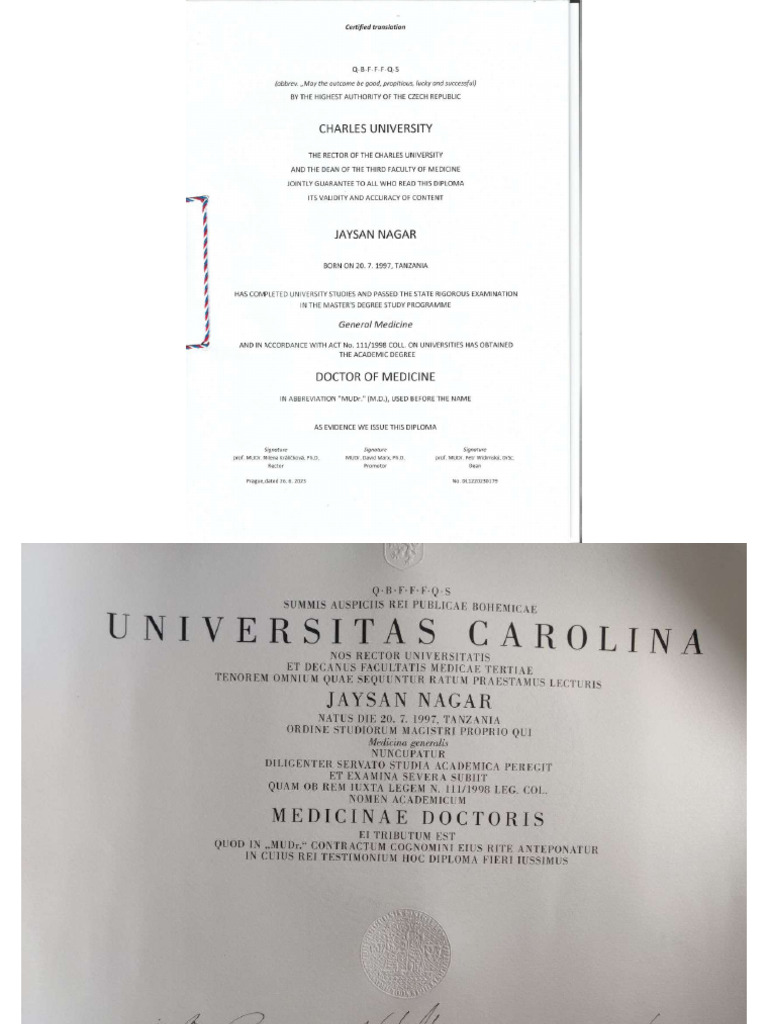 Medical Degree and Study Transcript Original | PDF