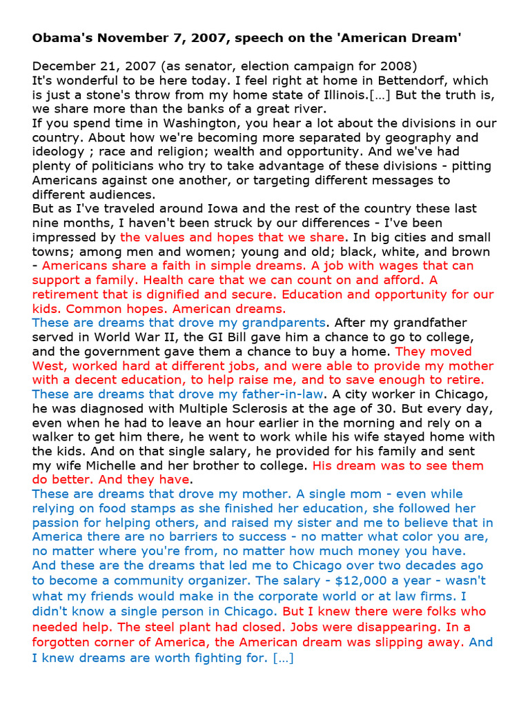 Obama's Vision for the American Dream | PDF | Politics Of The United ...