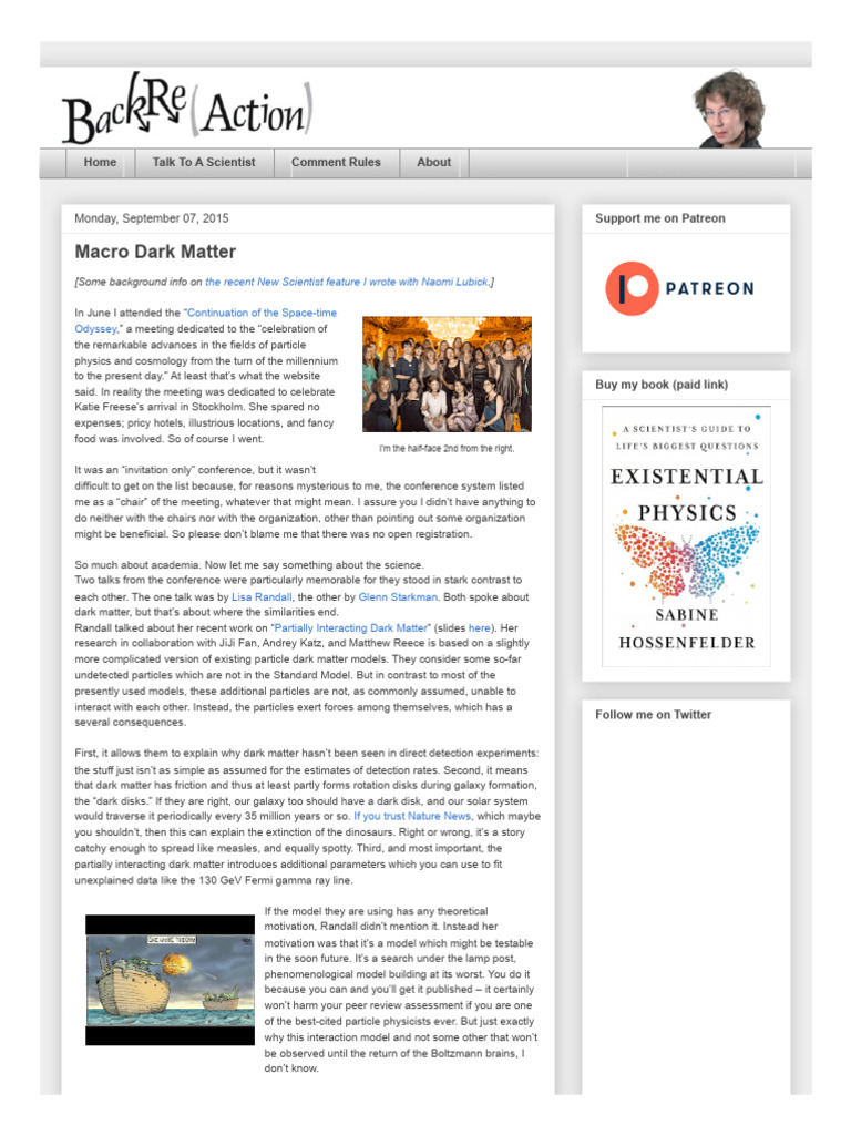 Sabine Hossenfelder - Backreaction - Macro Dark Matter | PDF | Matter | Dark Matter