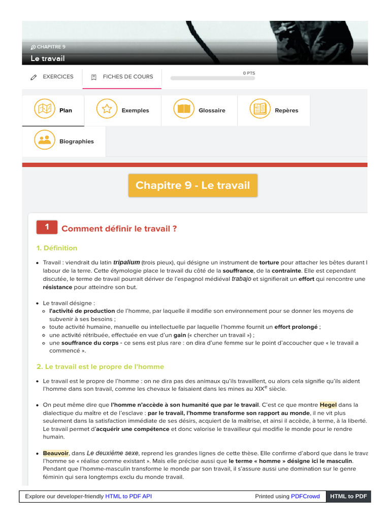 Définition et enjeux du travail | PDF | Division du travail | Karl Marx