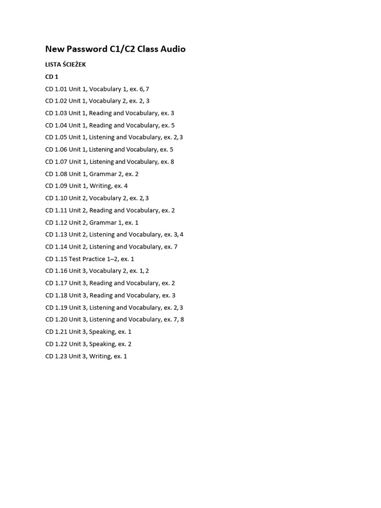 New Password C1 C2 Lista Sciezek | PDF | Linguistics | Language Acquisition