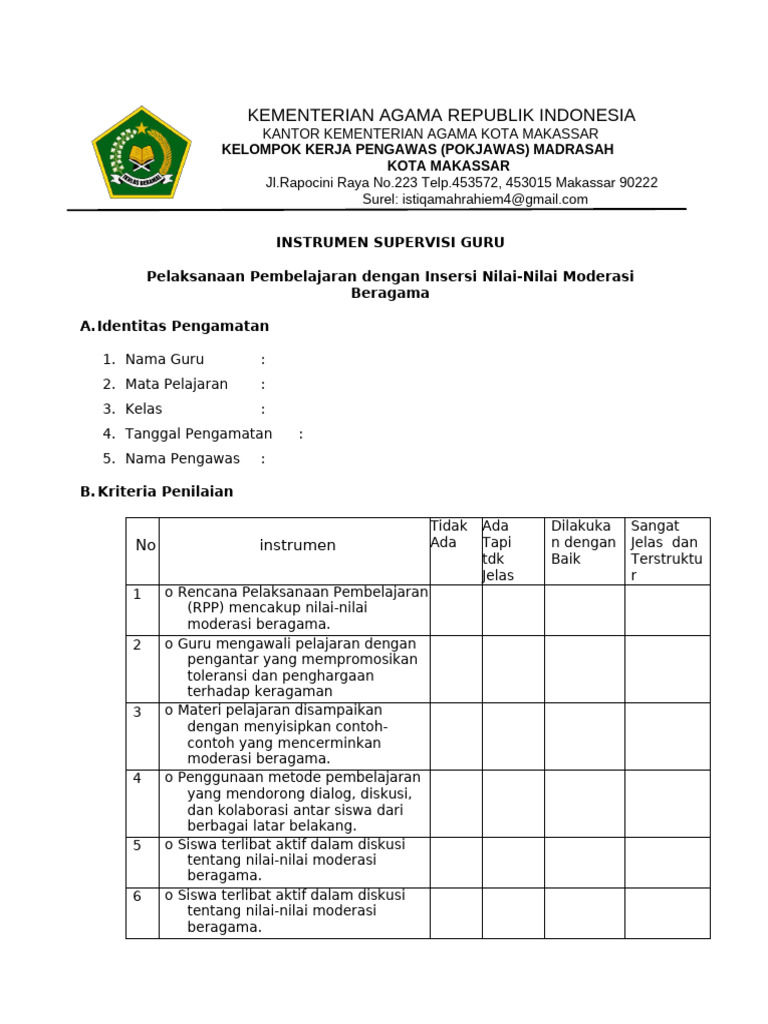 Instrumen Supervisi Guru | PDF