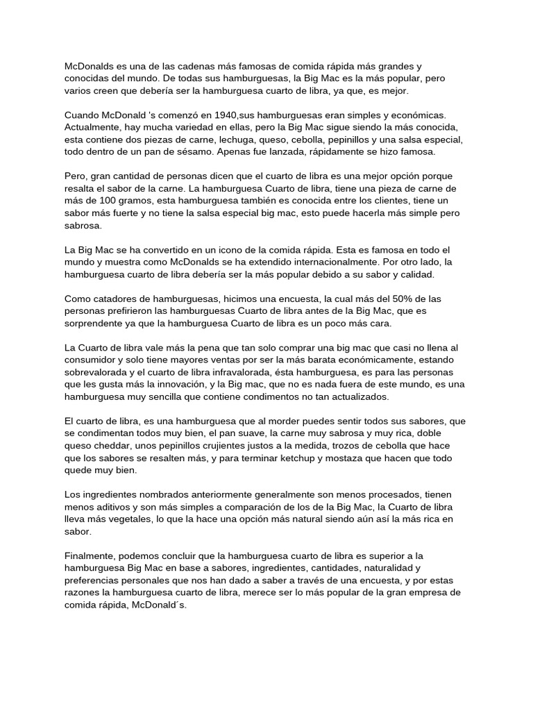 Ensayo Ivo Viki | PDF | Hamburguesas | Comida rápida