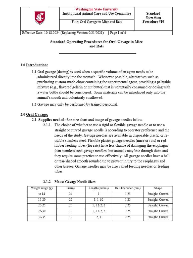 Wsu Sop 10 2 | PDF | Mouse | Esophagus