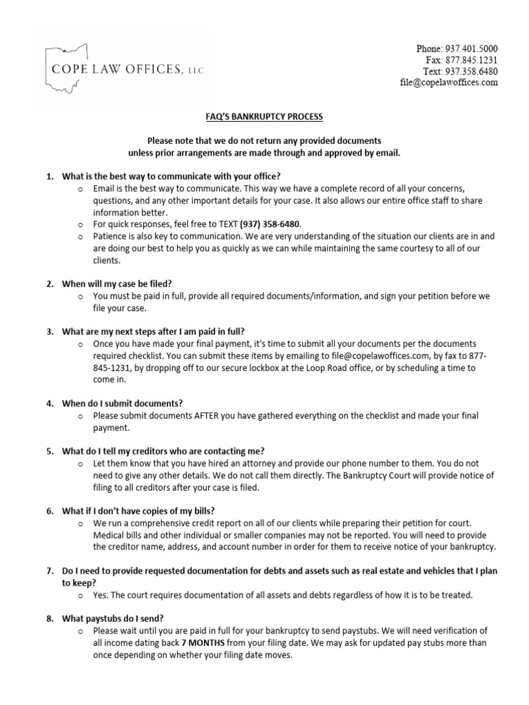 FAQ Sheet (2024) | PDF | Bankruptcy | Personal Finance