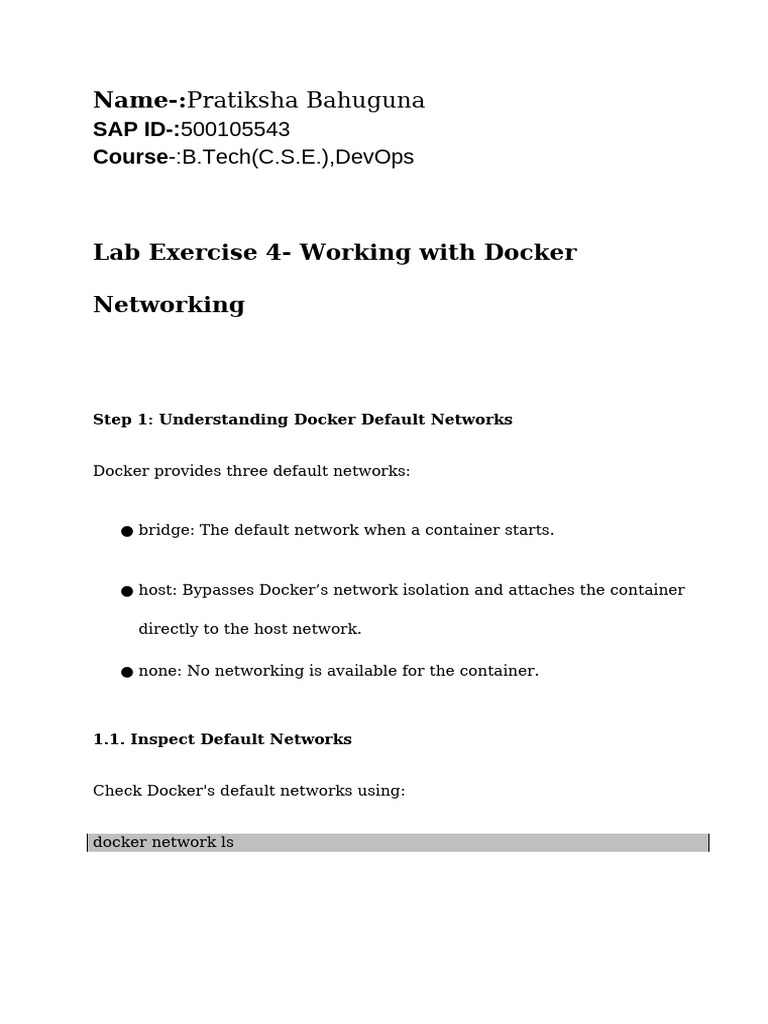 Lab Exercise 4 - Working With Docker Networking (1) - 2 | PDF Lab Exercise 4 - Working With Docker Networking (1) - 2 | PDF