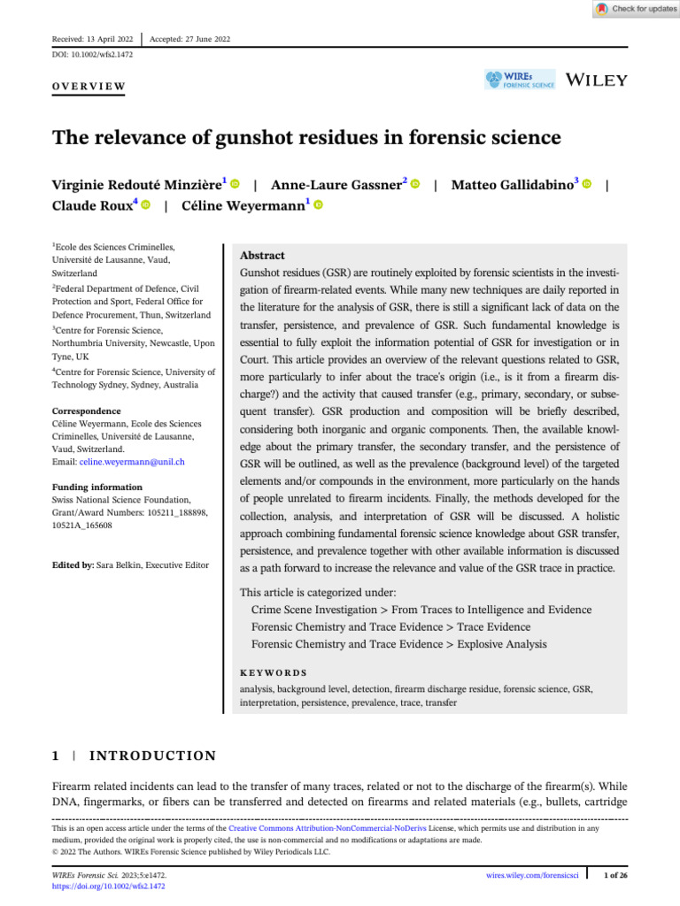The Relevance of Gunshot Residues in Forensic Science WIREs Forensic ...