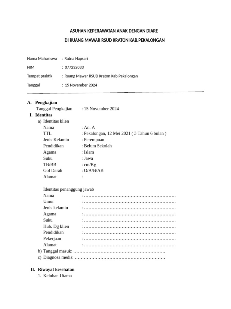 LK Asuhan Keperawatan Anak Dengan Diare - Ratna | PDF
