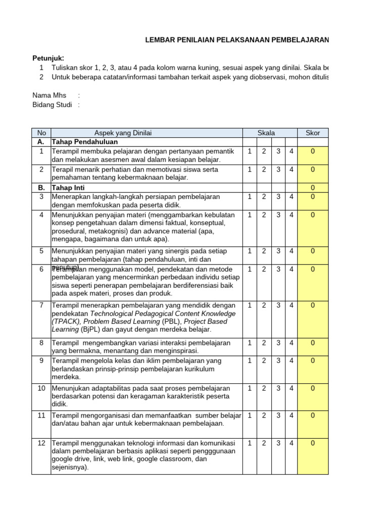 Rubrik Penilaian Pembelajaran | PDF