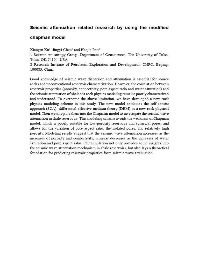 Seismic Attenuation Related Research by Using The Modified Chapman ...