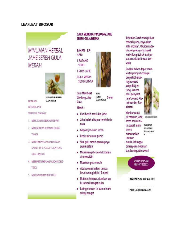Leaflet Jahe Sereh Gula Merah | PDF