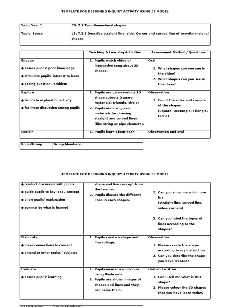 5E Model for Teaching 2D Shapes | PDF | Shape | Inquiry