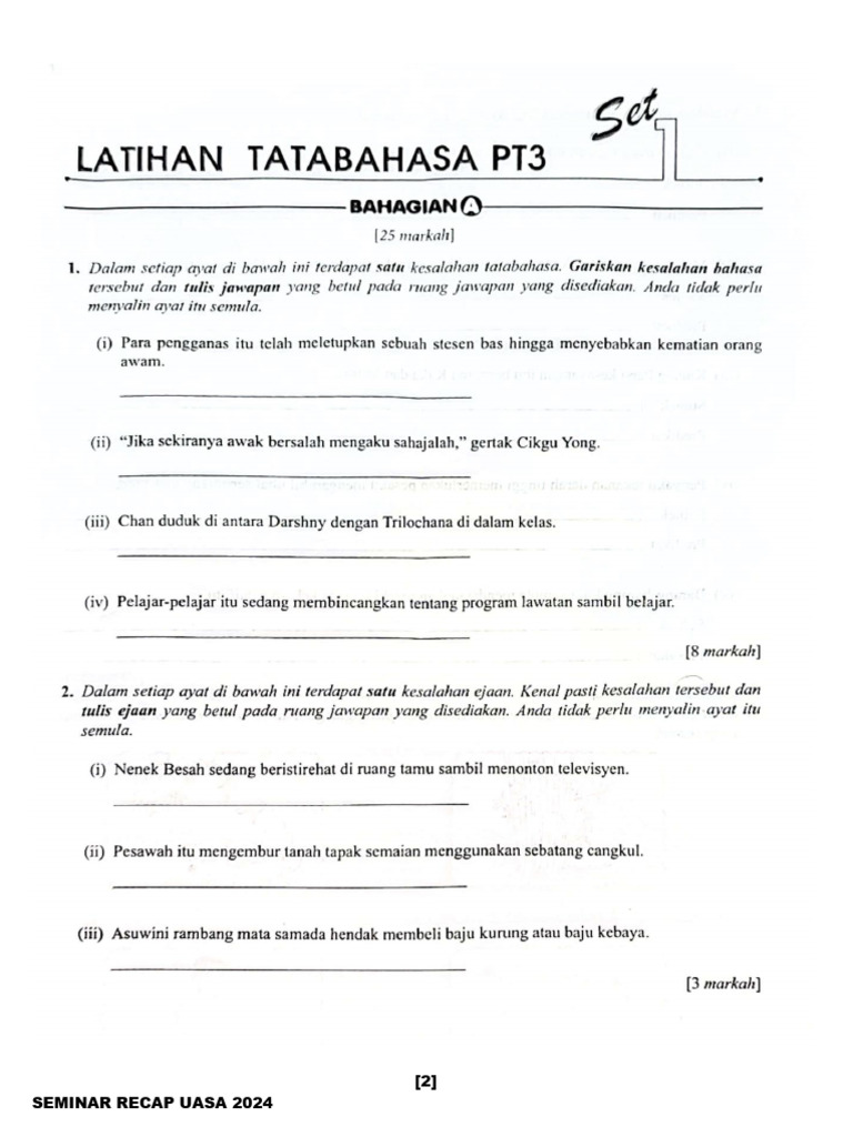 t1 - t3 BM (Tatabahasa) Seminara Uasa - 241109 - 091908 | PDF | Art | Technology & Engineering