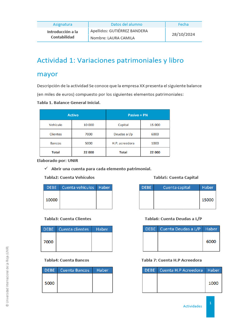 Actividad - Variaciones Patrimoniales y Libro Mayor | PDF ...