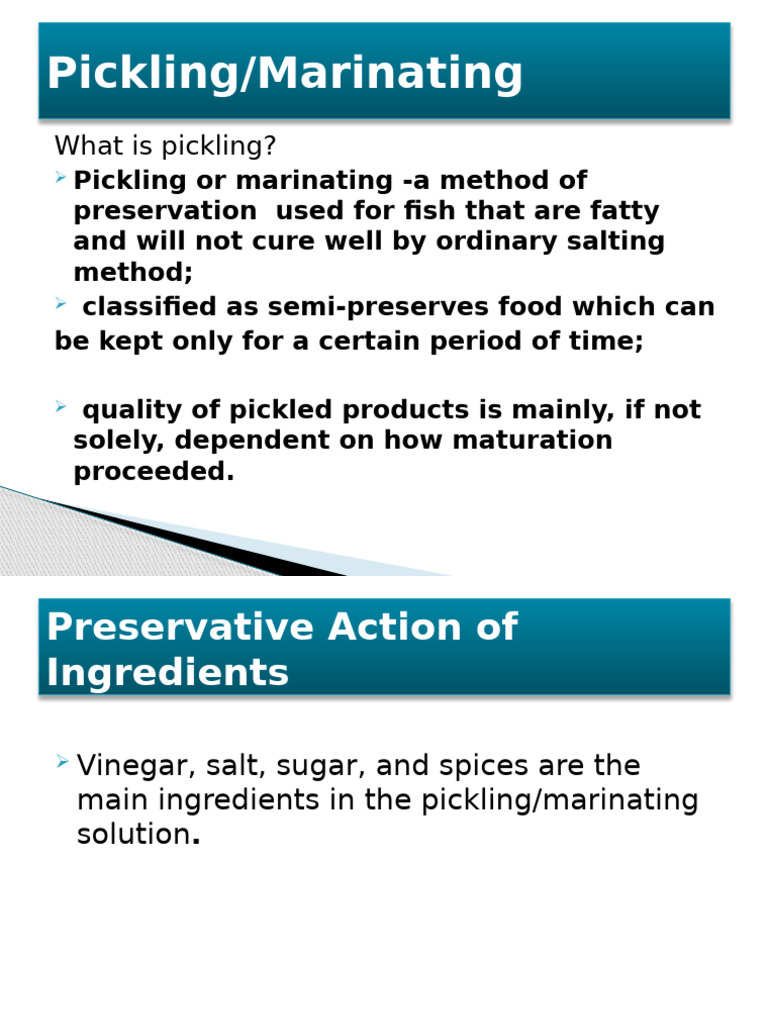 Lesson 6 Pickling and Marinating | PDF | Pickling | Vinegar