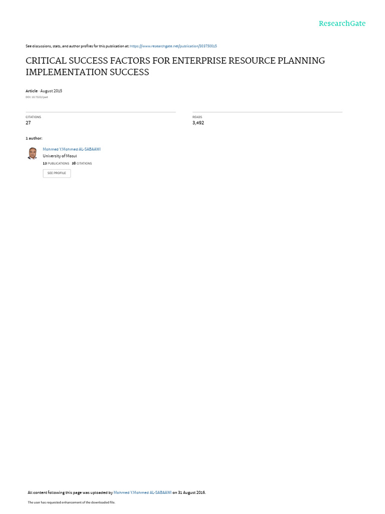 ERP Implementation Success Factors | PDF | Enterprise Resource Planning | Questionnaire